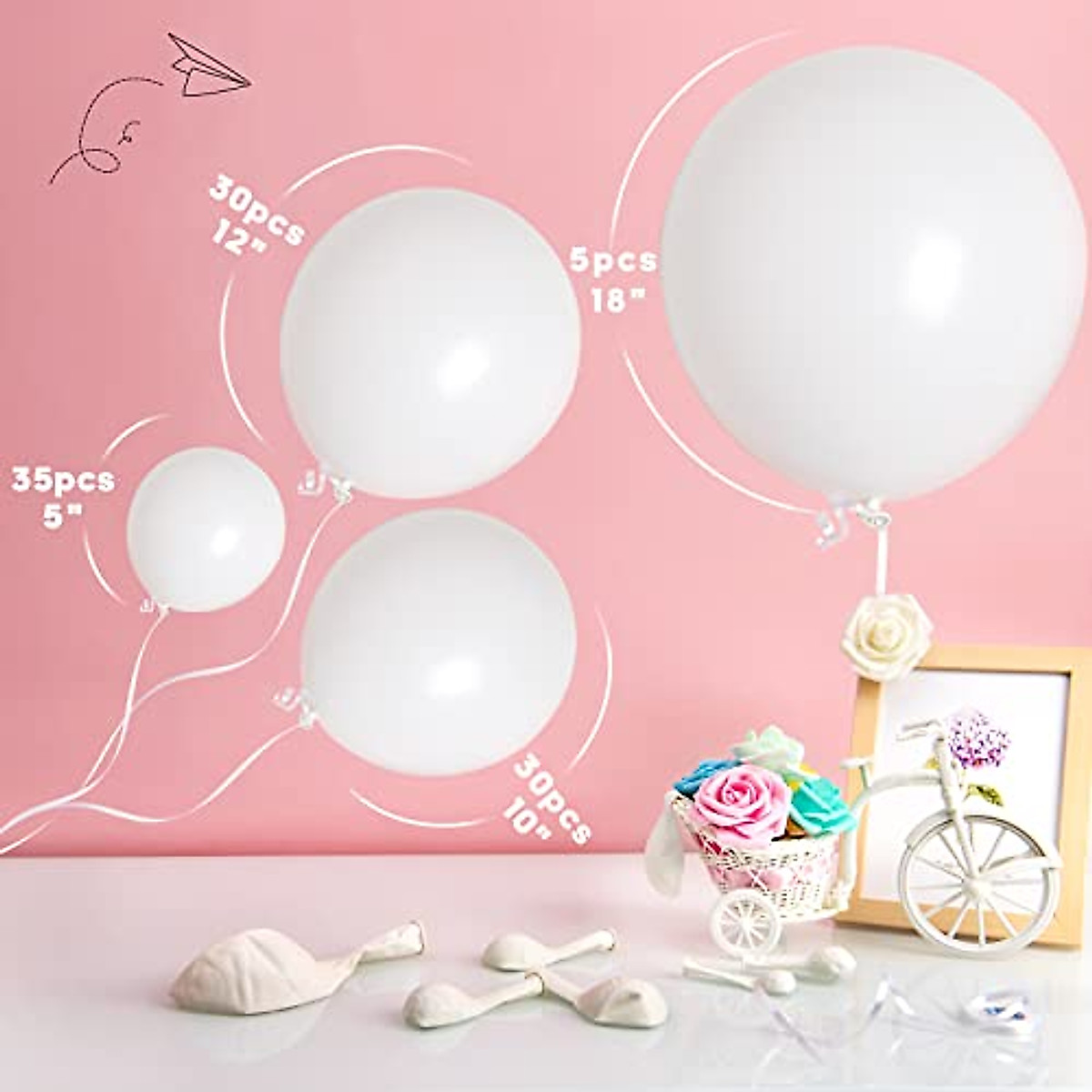 Henviro White Latex Party Balloons - 100 Pcs 5/10/12/18 Inch Balloons Helium Quality Latex Balloons As Birthday Party Balloons/ Graduation Balloons/ Valentines Day Balloons/ Baby Shower/ Wedding