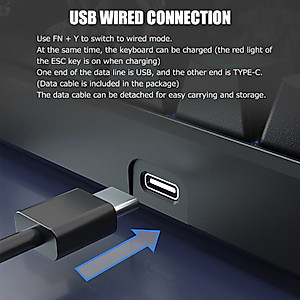 Ajazz G1000 USB Wired/2.4G/Bluetooth 3-Modes Wireless Mechanical Keyboard, Compact 61 Keys, Adjustable RGB Backlight, iOS/Android/Mac/Windows Compatible (Black, Blue Switch)