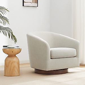 CHITA Swivel Accent Chair, FSC Certified Upholstered Fabric Barrel Chair for Living Room, Fully Assembled, Linen