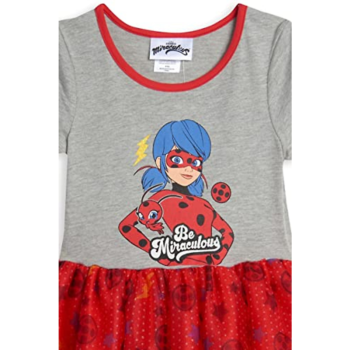 Miraculous Ladybug Little Girls Tulle Dress Red/Gray 7-8
