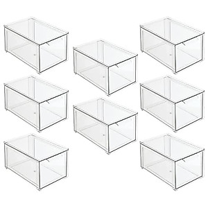 mDesign Plastic Stackable Drawer Organizer Storage Bin with Front Handle - Holder for Crafts, Sewing, Hobby, Art Supplies in Home, Classroom, Office, or Studio - Lumiere Collection, 8 Pack - Clear