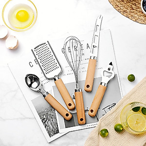 Bapocsc 9 pcs Kitchen Gadgets & Kitchen Tool Gift Set Kitchen Essentials(Can opener,Ice scream scoop,Peeler,Pizza cutter,Garlic press,Cheese grater,Whisk,Cheese knife,Bottel opener)