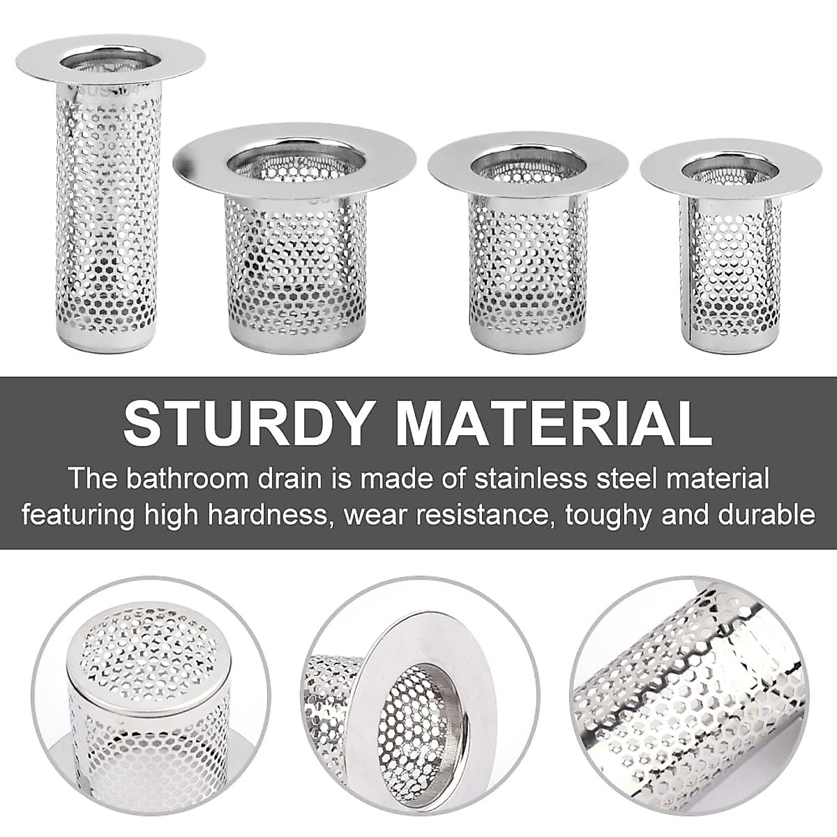 4 Pack Hair Catcher Shower Drain Strainer, Stainless Steel Floor Drain Strainer, Sink Tub Drain Stopper for Bathroom Washbasin Bathtub Drain(Silver)