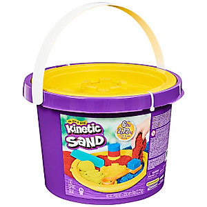 Kinetic Sand, 6lbs Bucket with 3 Colors of All-Natural and 3 Tools, Play Sand Sensory Toys for Kids Ages 3 and up