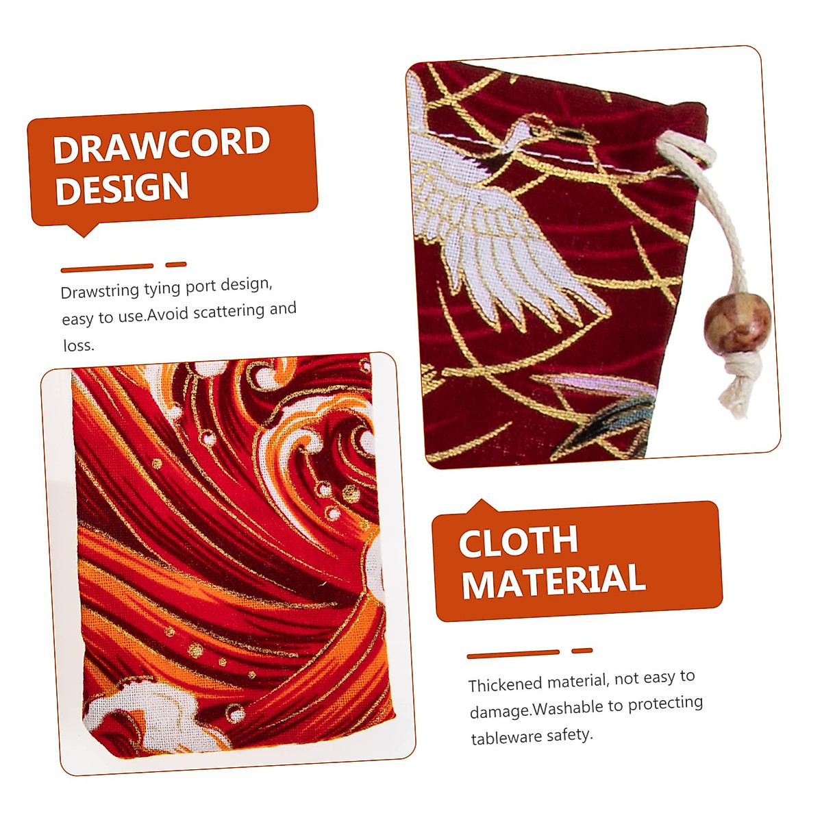 Cabilock 4pcs Drawstring Bag Pocket Wallet Straw Purse Folding Bracket Straw Carrying Bag Silk Drawstring Bag Utensil Holder Cutlery Bags Tableware Bag Japanese Style Tableware Bag Fabric