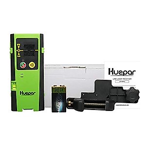 Huepar Laser Detector for Line Level, Digital Receiver Used with Pulsing Lasers Up to 200ft, Detect Red and Green Beams, Three-Sided LED Displays, Clamp Included LR-6RG