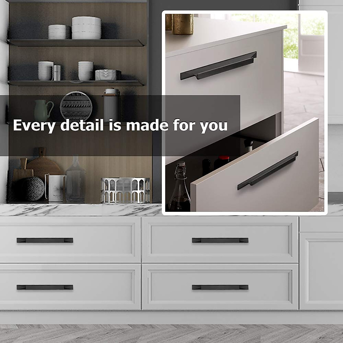 Peaha 10 Pack Black Finger Pulls Edge Pulls for Cabinets Kitchen Cabinet Handles Black 5 Inch Drawer Pulls Black Cabinet Handles