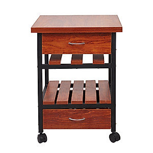 Livebest Rolling Wooden End Table Beside Cabinet,Nightstand Dresser Storage Organizer Unit with 2 Drawers for Bedroom Living Room