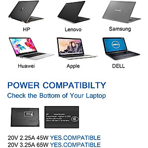 65W 45W USB-C Laptop Charger AC Adapter for Chromebook 11 13 14 3100 3400 5190 3380 7486 2-in-1 XPS 12 9250 XPS 13 9350 9360 9365 9370 9380 Latitude 7370 7280 7480 5480 7275 5290