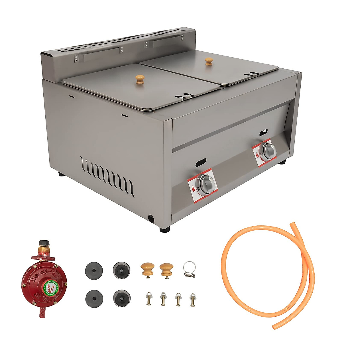 Propane LPG Gas Deep Fryer 2 Burners Commercial Countertop Deep Gas Fryer Natural Gas Food Warmer Stainless Steel 6L ×2 for French Fries Restaurant Home Kitchen, without Baskets (US Stock)