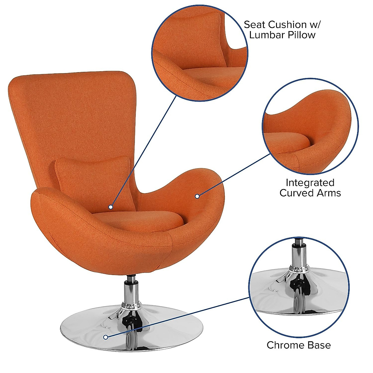 Flash Furniture Egg Series Orange Fabric Side Reception Chair