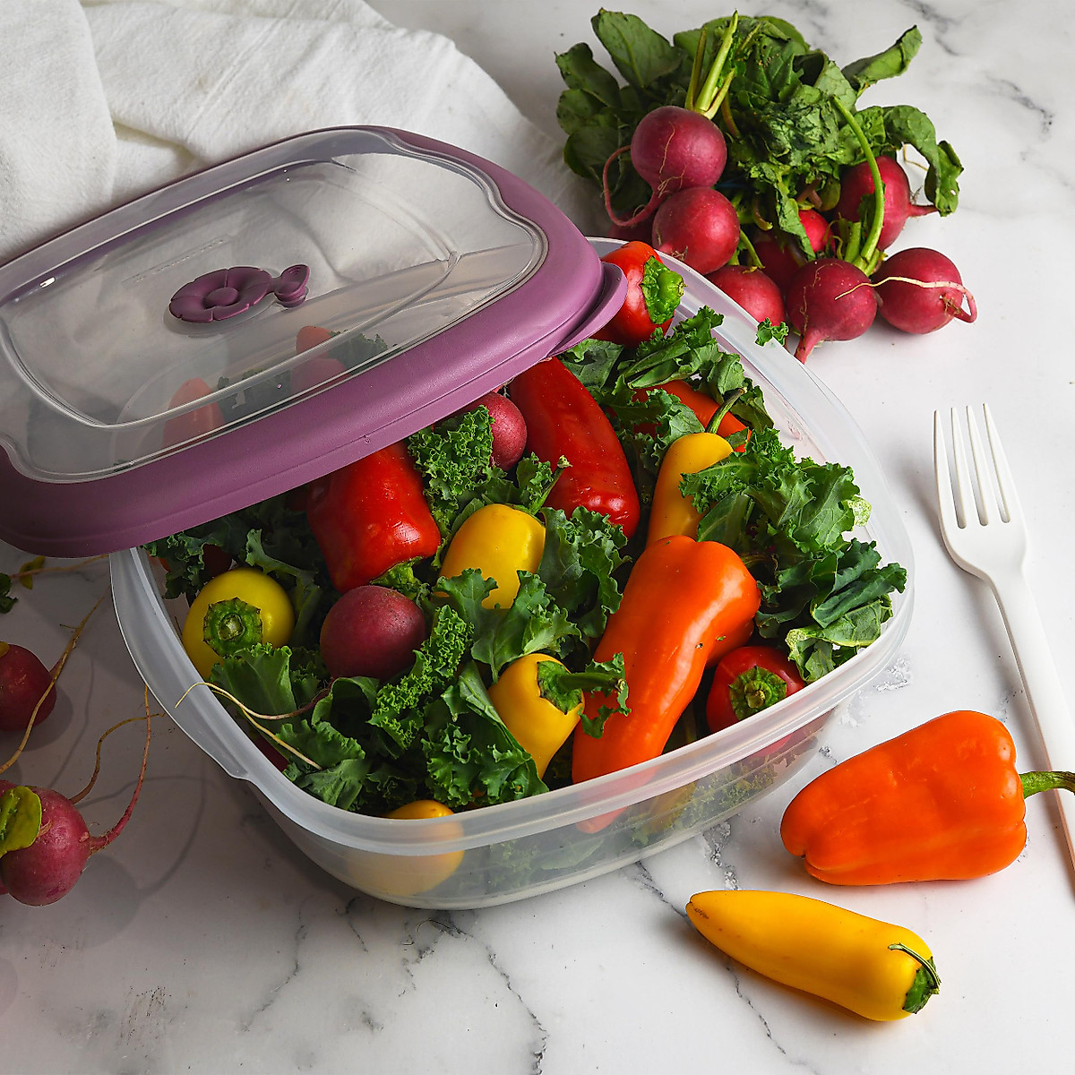 Tribello Plastic Freezer Food Storage Container with Lids Microwave/Dishwasher Safe Steam Vent/Air-Tight Lid Square Large 67 Oz 2-Pack 8.3-Cup