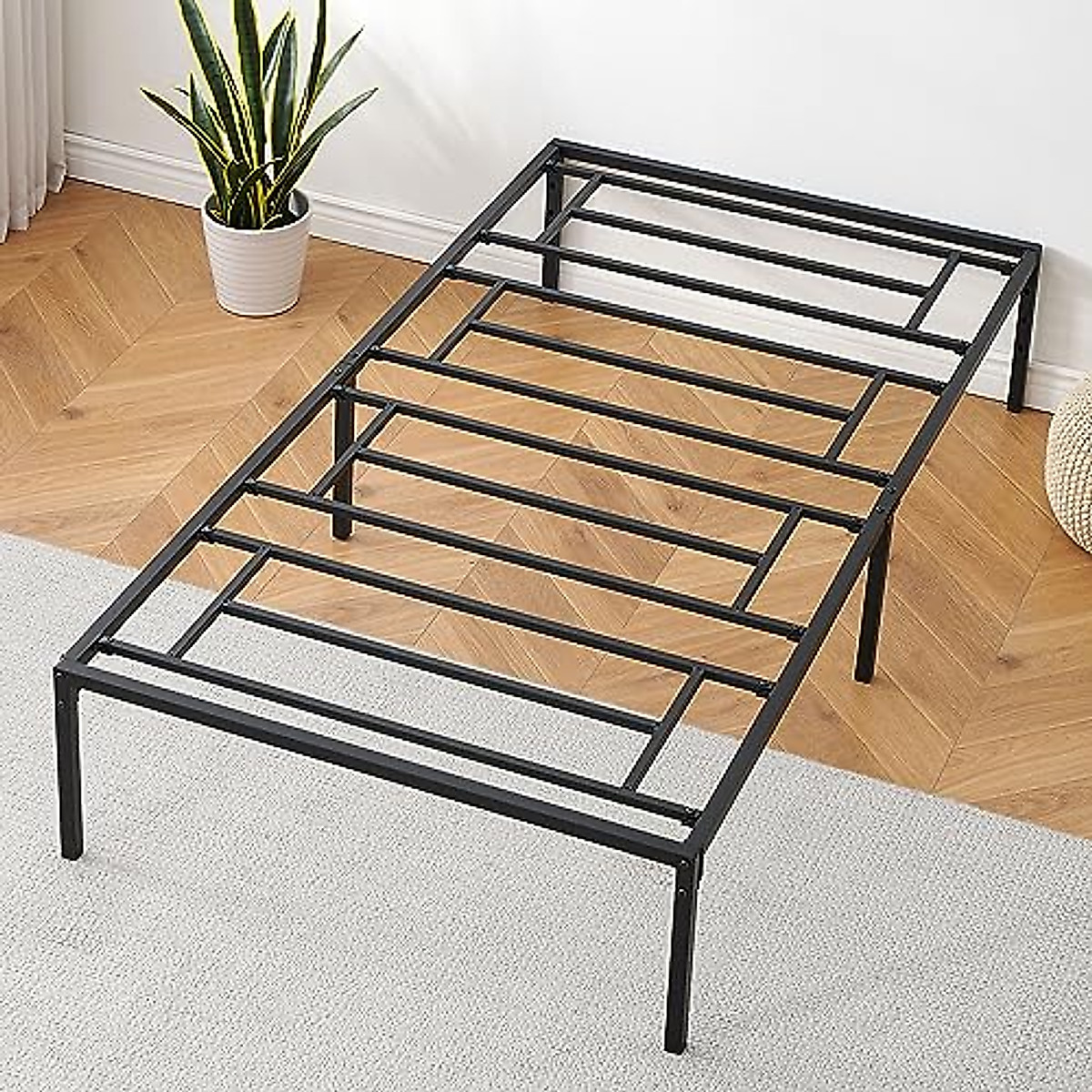 IDEALHOUSE 14 Inch Twin Bed Frame with Storage,Metal Platform Twin Bed Frame No Box Spring Needed Steel Slat Support Easy Assembly (Twin)