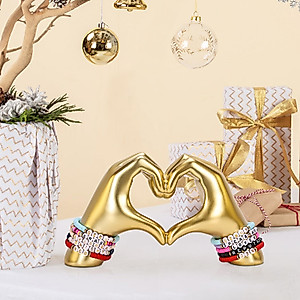 DOVDOV Gold Gesture Decoration, Heart Hand Statue Room Decoration, Love Finger Sculpture Wedding Decoration for Shelf Coffee Table Office Bedroom TV Cabinet Bookshelf Small Ornament Home Decoration