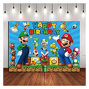 Cartoon Game Gold Coins Super Mario Happy Birthday Theme Photography Backdrops 5x3ft Kids Baby Shower Birthday Party Decor Photo Backgrounds Cake Table Decor Supplies