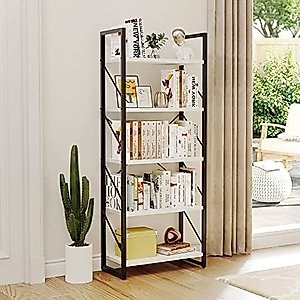 YITAHOME 5-Tier Bookshelf, Freestanding Black and White Book Shelf, Modern Minimalist Open Display Storage Book Shelves Standing Shelving Unit for Living Room Bedroom Home Office, White