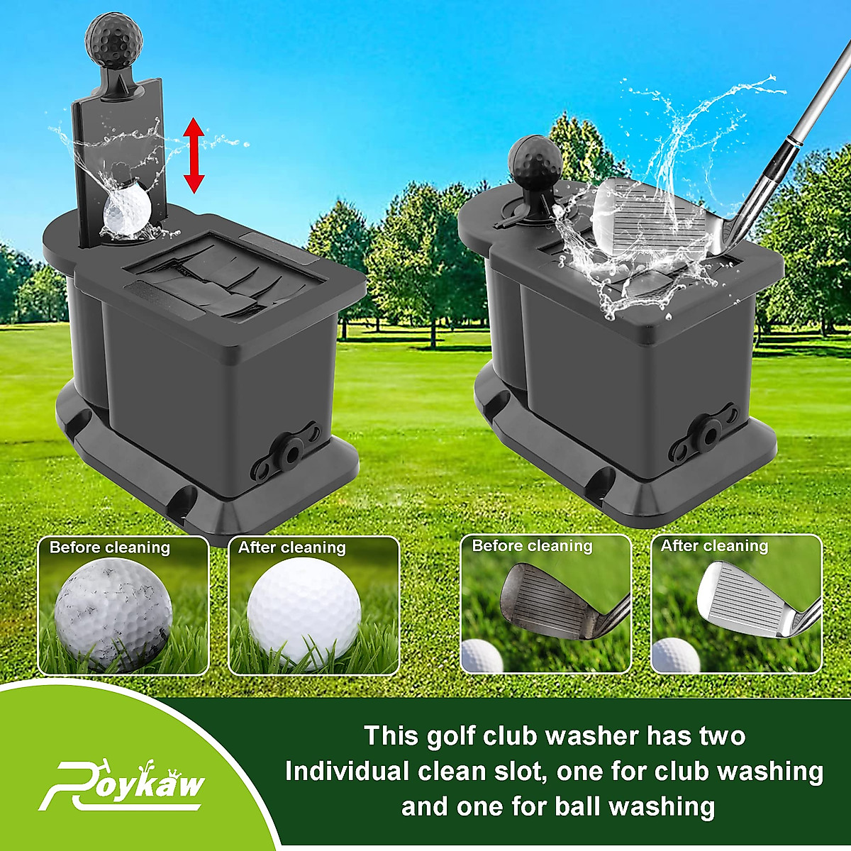Roykaw Golf Cart Ball Washer and Club Cleaner with Bracket Kit Compatible with EZGO Club Car Yamaha - Upgrade Club Car Precedent Bracket