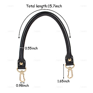 AUEAR, Leather Replacement Handles Purses Straps Black Handbag Strap with Gold Lobster Buckles for Small Handmade Straw Bag (15.7 Inches, Style A, 2 Pack)