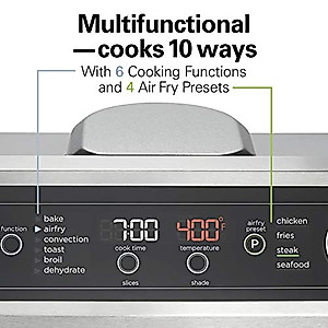 Hamilton Beach Air Fryer Countertop Toaster Oven, Includes Bake, Broil, and Toast, Fits 12” Pizza, 1800 Watts, 10 Cooking Modes + Digital Controls, Black & Stainless Steel