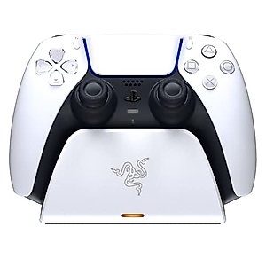Razer Quick Charging Stand for PlayStation 5: Charge - Curved Cradle Design Matches PS5 DualSense Wireless Controller One-Handed Navigation USB Powered White (Controller Sold Separately)