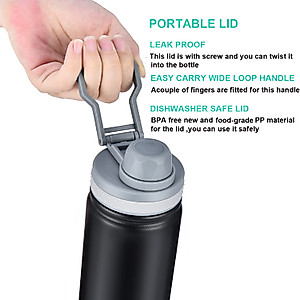 Hytodre Insulated Water Bottle,Stainless Steel Vacuum Insulated Water Bottle, Double-Wall Thermos Water Bottle with Leak Proof Spout and Handle Lid,Black,18oz