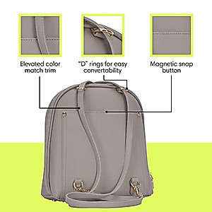 Miztique - The Daisy Purse for Women, Soft Vegan Leather Shoulder Strap Bag or Convertible Backpack - Taupe