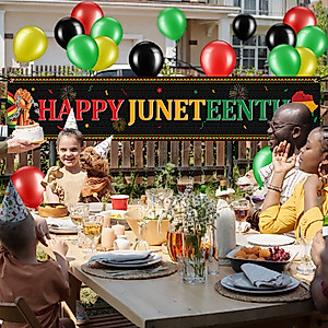 38Pcs Happy Juneteenth Decorations,Large Fabric Juneteenth Banner Patriotic Yard Sign and 36 Pieces Latex Balloons Ribbon for Juneteenth African Afro American June 19th Holiday Birthday Party Supplies