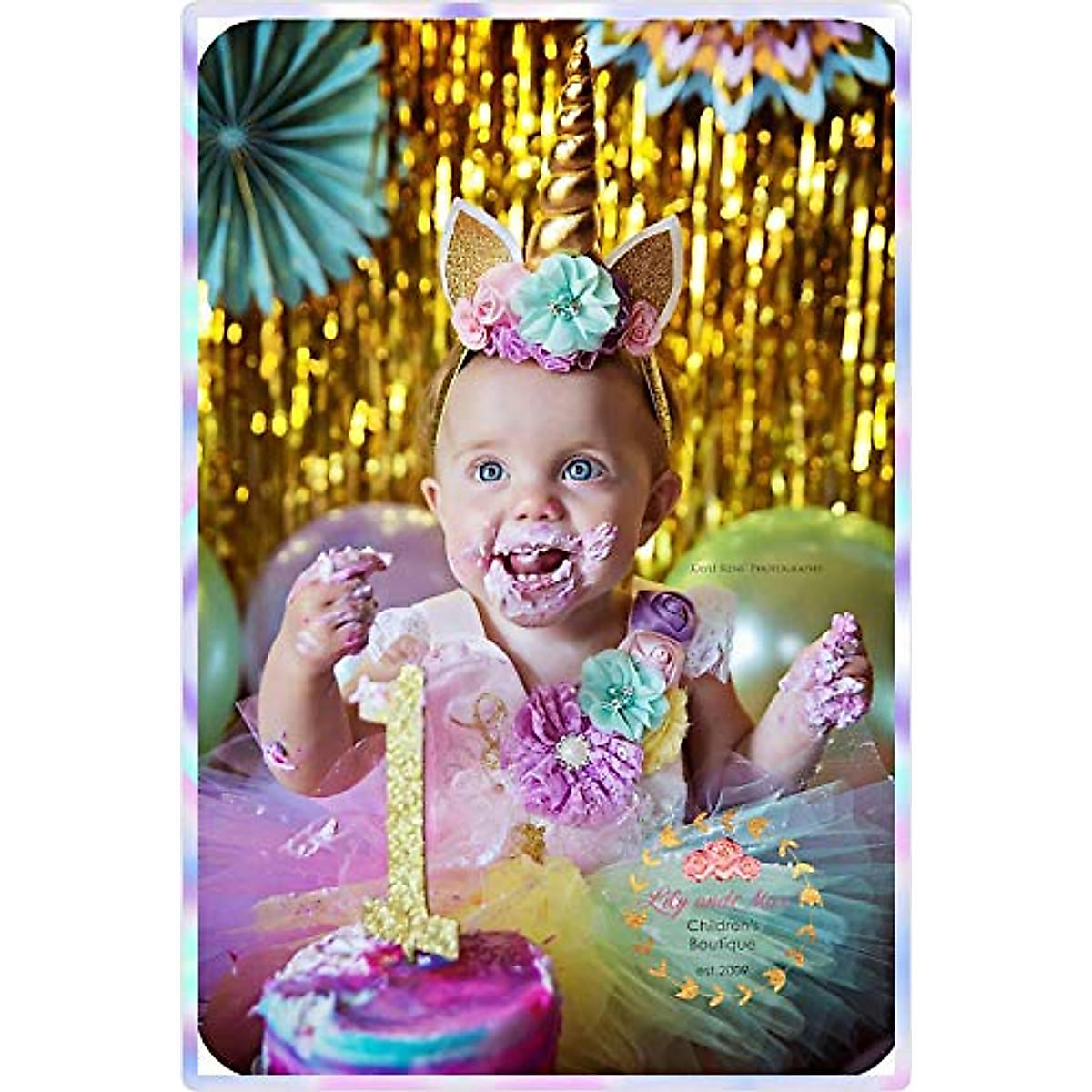 Nishine Toddler Baby Girls Layered Tutu Skirt Dress with Glitter Unicorn Horn Headband Outfit for Birthday Party (Rainbow)