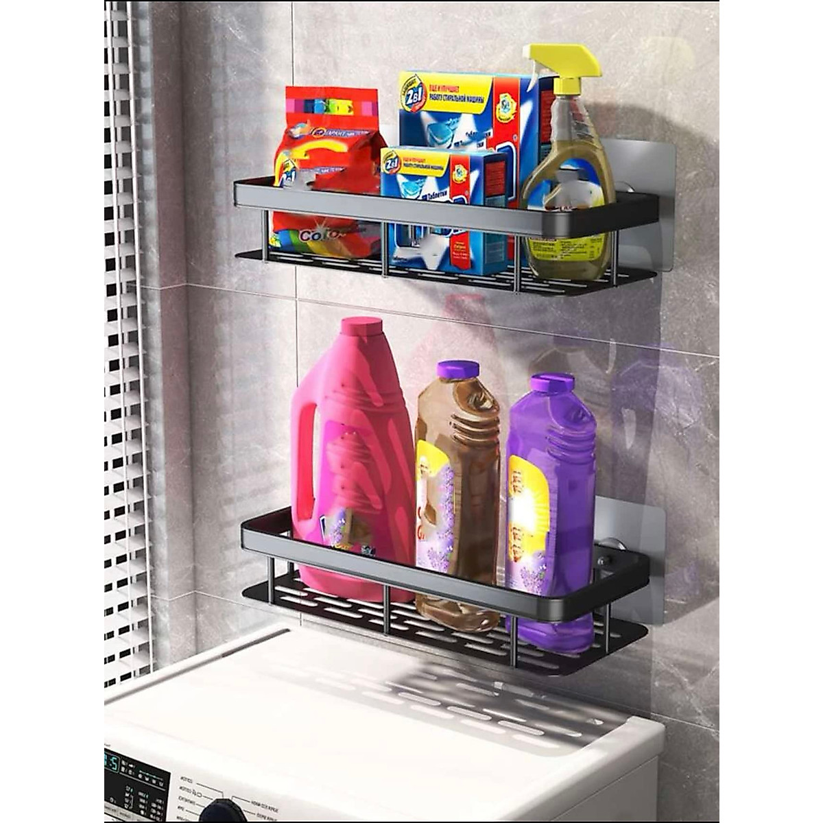 1pc Wall Mounted Punch-free Bathroom Storage Rack,Shower Caddy Shelf, Bathroom Shower Rack, Stainless Steel Suction Cup Toilet Rack, Toilet Organizer Rack