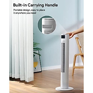 Tower Fan, Oscillating Tower Fan with Remote, 3 Modes, 3 Speeds, and 7-Hour Timer, Portable Space-Saving Bladeless Fan for Bedroom and Home Office 36”