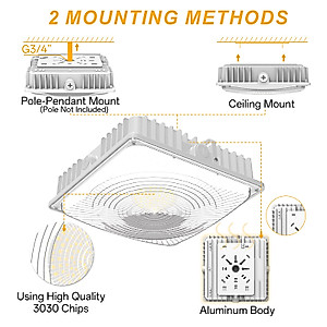 SEMSMOKS LED Canopy Lights Outdoor, Super Bright 75W 9750LM Garage Ceiling Lights, Easy to Install, IP65 Waterproof, 5000K Daylight Canopy Lights 10x10 for Gas Stations Carports and Stairwell (2Pack)