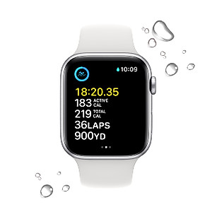Apple Watch SE (2nd Gen) [GPS 44mm] Smart watch w/Silver Aluminum Case & White Sport Band - M/L. Fitness & Sleep Tracker, Crash Detection, Heart Rate Monitor, Retina Display, Water Resistant