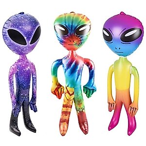 Novelty Treasures Colorful UFO Alien Inflate 3 Pack Space Galaxy Tie Dye Rainbow Party Decorations