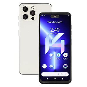 Mobile Phone, 100V to 240V Dual Card Dual Standby Face Unlock Smartphone with Lithium Battery 4000mAh for Playing Games (White)