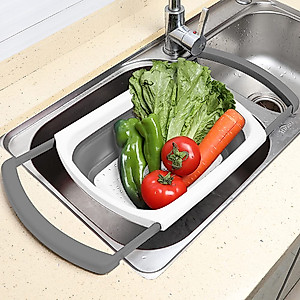 QiMH Collapsible Colander Set of 3-1pc 6 Quart Over the Sink Silicone Strainer - 1pc 4 Quart and 1pc 2 Quart Folding Strainers - Dishwasher Safe(grey&white)