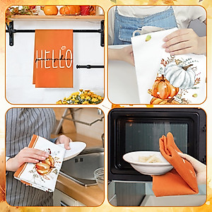 Korlon Tec 4 Pack Fall Kitchen Towels, Hello Pumpkin Fall Dish Towels, 18x26 Inch Farmhouse Fall Hand Towels for Kitchen Home Harvest Autumn Thanksgiving Decorations