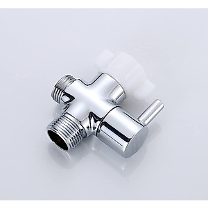 Carvedexquisitely T-adapter with Shut off Valve, Metal Brass 3-way T Adapter for Handheld Toilet Bidet Spray,7/8"×7/8"×1/2" or 3/8" chrome