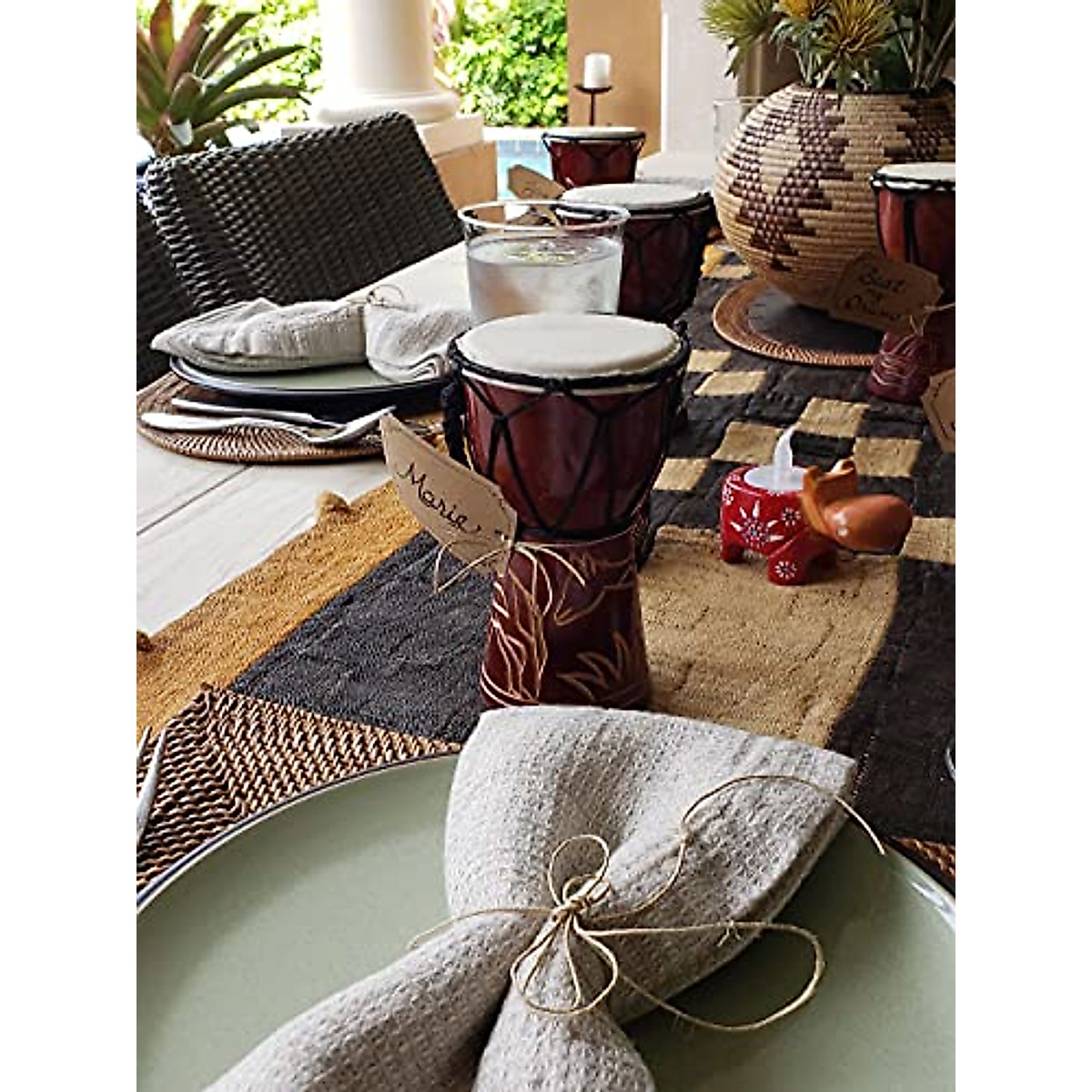 Djembe Drum Carved Bongo African inspired music also a unique gifting idea. Carver Abstract Elephant Giraffe Turtle. (6 Inch, Elephant)