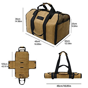 TINY SPARK Large Firewood Tote Log Carrier 2-Way to Carry Waxed Canvas Firewood Carrying Bag Indoor Fire Pit Fireplace Wood Log Case for Outdoor Camping (Khaki)