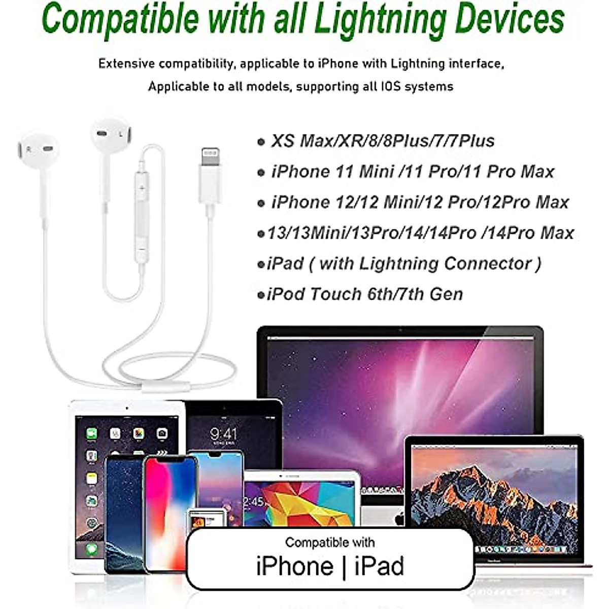 2 Pack Apple Earbuds for iPhone,Wired Headphones with Lightning Connector【Apple MFi Certified】Noise Isolating Earphones for iPhone 14/14 Pro/13/12/11/XR/XS/X/8/7 (Built-in Microphone & Volume Control)