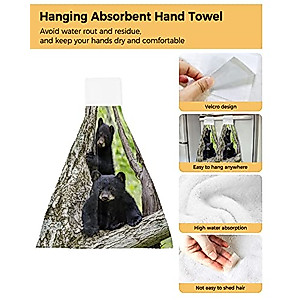Hanging Hand Towels Kitchen Towel Cute Little Black Bear in a Tree Bathroom Hand Towels with Loop Tie Towels Soft,Absorbent Tea Bar Towels,1pc