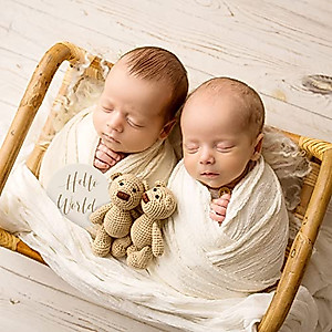 UNIQOOO 13Pcs 4'' Cream White Acrylic Monthly Baby Milestone Printed Cards, Photo Props, Round Baby Months Growth Sign for Boy, Girl Photography, One Month to One Year & Hello World Card, New Baby Gifts