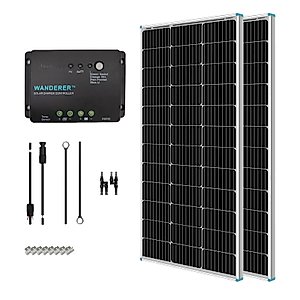 Renogy 200 Watt 12 Volt Monocrystalline Solar Panel Starter Kit with 2 Pcs 100W Solar Panel and 30A PWM Charge Controller for RV, Boats, Trailer, Camper, Marine ,Off-Grid System