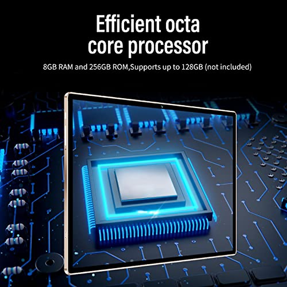 FECAMOS HD Tablet, Dual Camera US Plug 100‑240V Office Tablet Octa Core 5G WiFi 10.1 Inch IPS for Family (Gold)