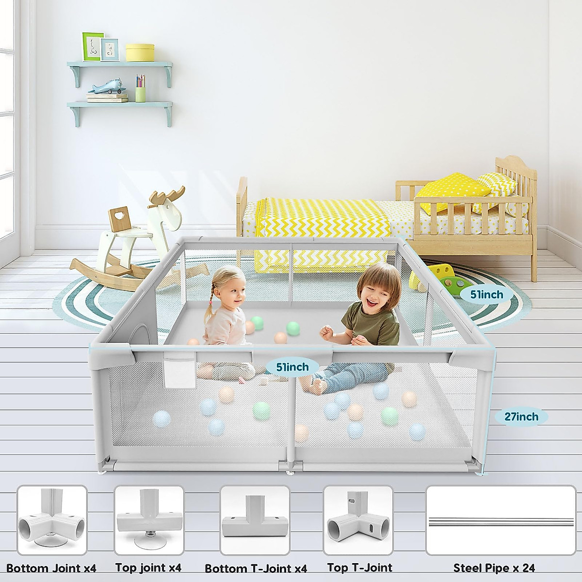 Besuhot Baby Playpen Baby Playard, Playpen for Babies and Toddlers with Gate, 50x50 Baby Fence, Sturdy Safety Playpen, Indoor & Outdoor Kids Activity Center