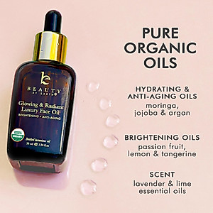 USDA Organic Face Oil – USA Made with Natural Ingredients, Brightens & Smooths Fine Lines & Wrinkles, Non-comedogenic Lightweight Facial Oil for Dry & Sensitive Skin with Moringa, Jojoba & Argan Oils
