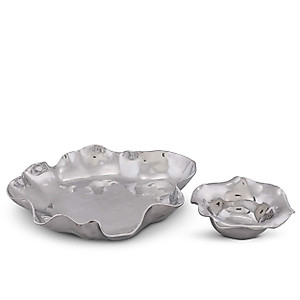 Arthur Court Metal Modern Two Piece Chip and Dip Platter and Dip Bowl in Carmel Pattern Sand Casted in Aluminum with Artisan Quality Hand Polished Designer Tarnish-Free 15 inch x 14 inch