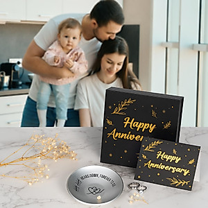 10th Anniversary Aluminum Gifts for Her/Him, 10 Year Wedding Anniversary for Wife Couple Parents, 4" Ring Holder Dish Jewelry Tray - Personalized Tin Ten Years Anniversary Decorations Ideas Gift