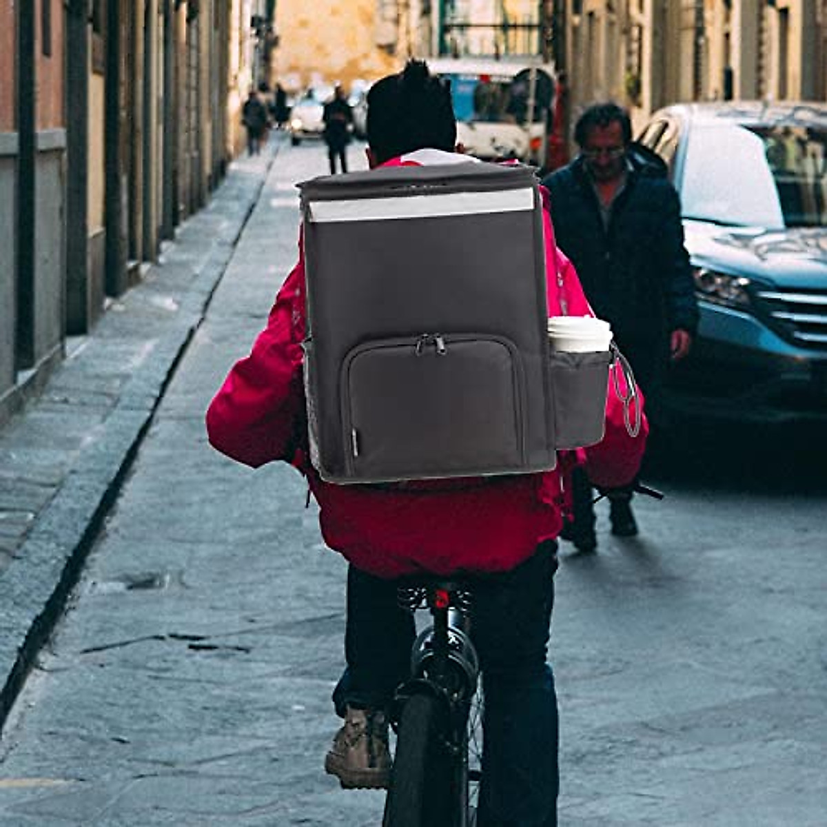 KISLANE 37L Insulated Food Delivery Backpack, 12.71’’x11.6’’x15.5’’ Food Delivery Backpack with Cup Holder, Food Delivery Bag for Food/Drink（Black）