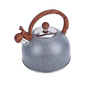 Foedo Tea Kettle for Stove Top, 102 OZ / 3 Liter Tea Pots for Stove Top, Whistling Tea Kettle Food Grade Stainless Steel with Wood Pattern Handle for Tea, Coffee, Milk（Grey）